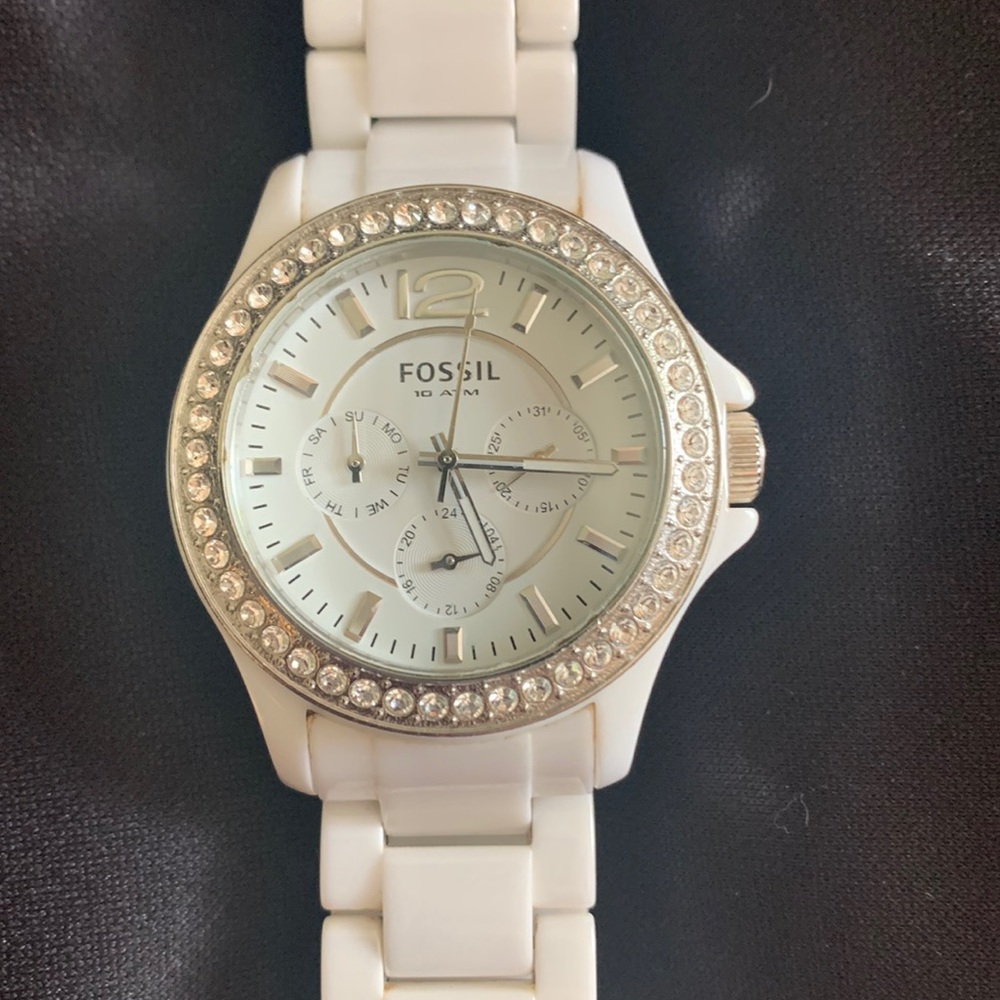 White Ceramic Fossil Watch - Gem